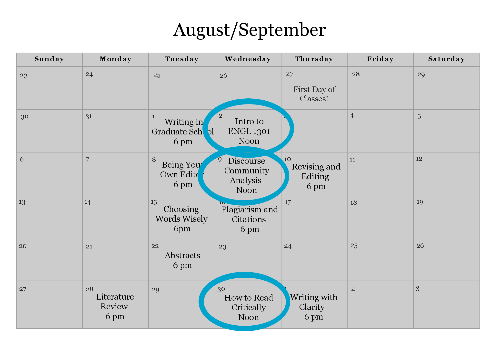 Workshop Calendar – Writing Center – UT Arlington